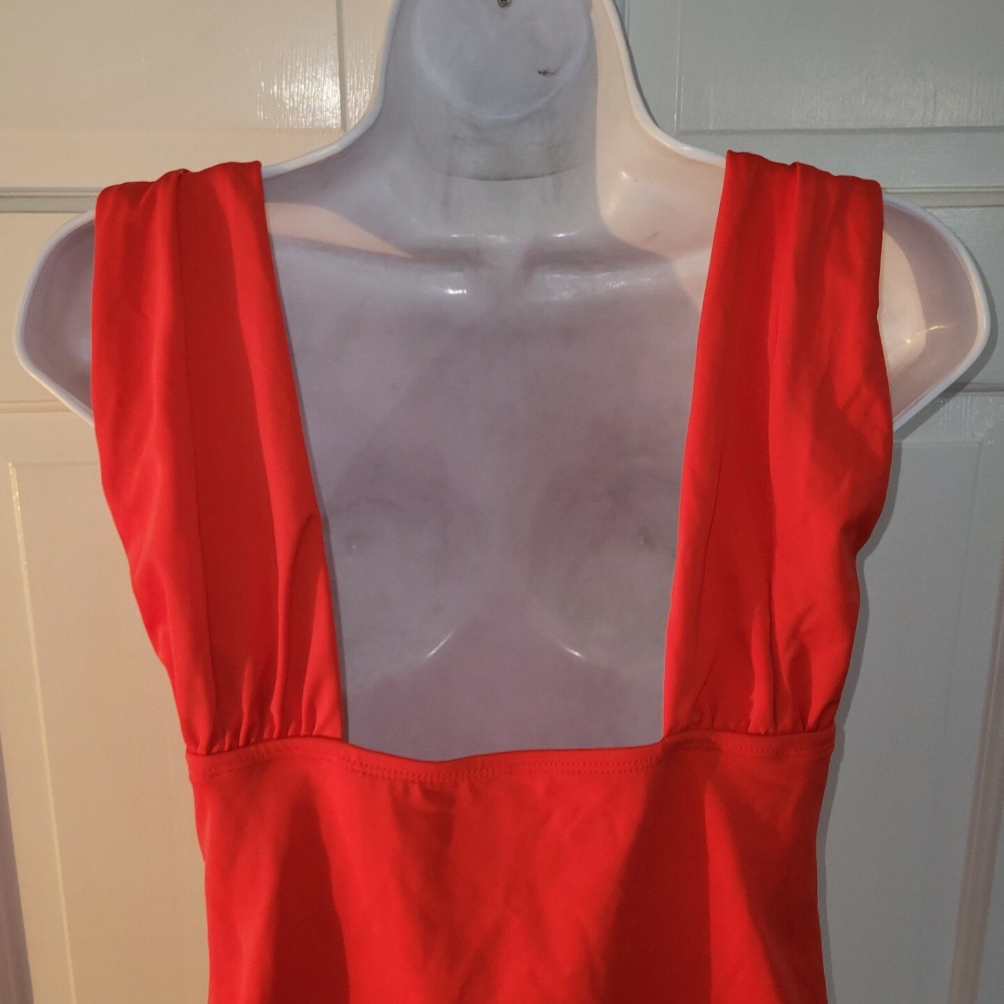 POPPY RED nylon Shirred One Piece Swimsuit M 8 10 - Gem