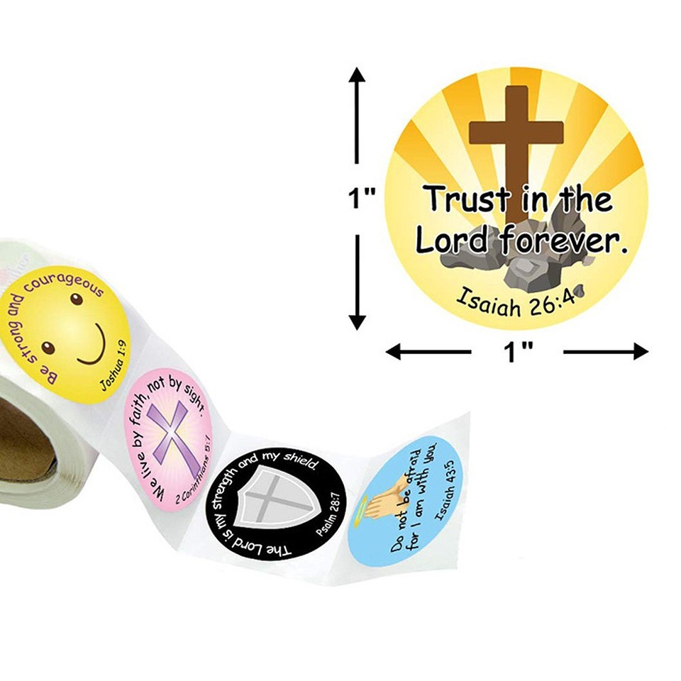 1 Roll Adorable Round Stickers Cartoon Adhesive Labels Christ Slogan ...