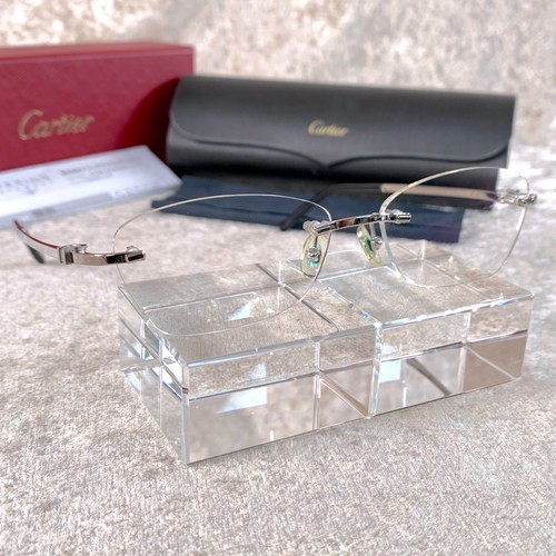 Cartier Eyeglasses Rimless C decor Silver Frame Purple Gem 16-130 with ...