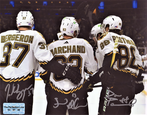 Marchand Bergeron Pastrnak Signed Perfection Line 8x10 Photo Boston ...