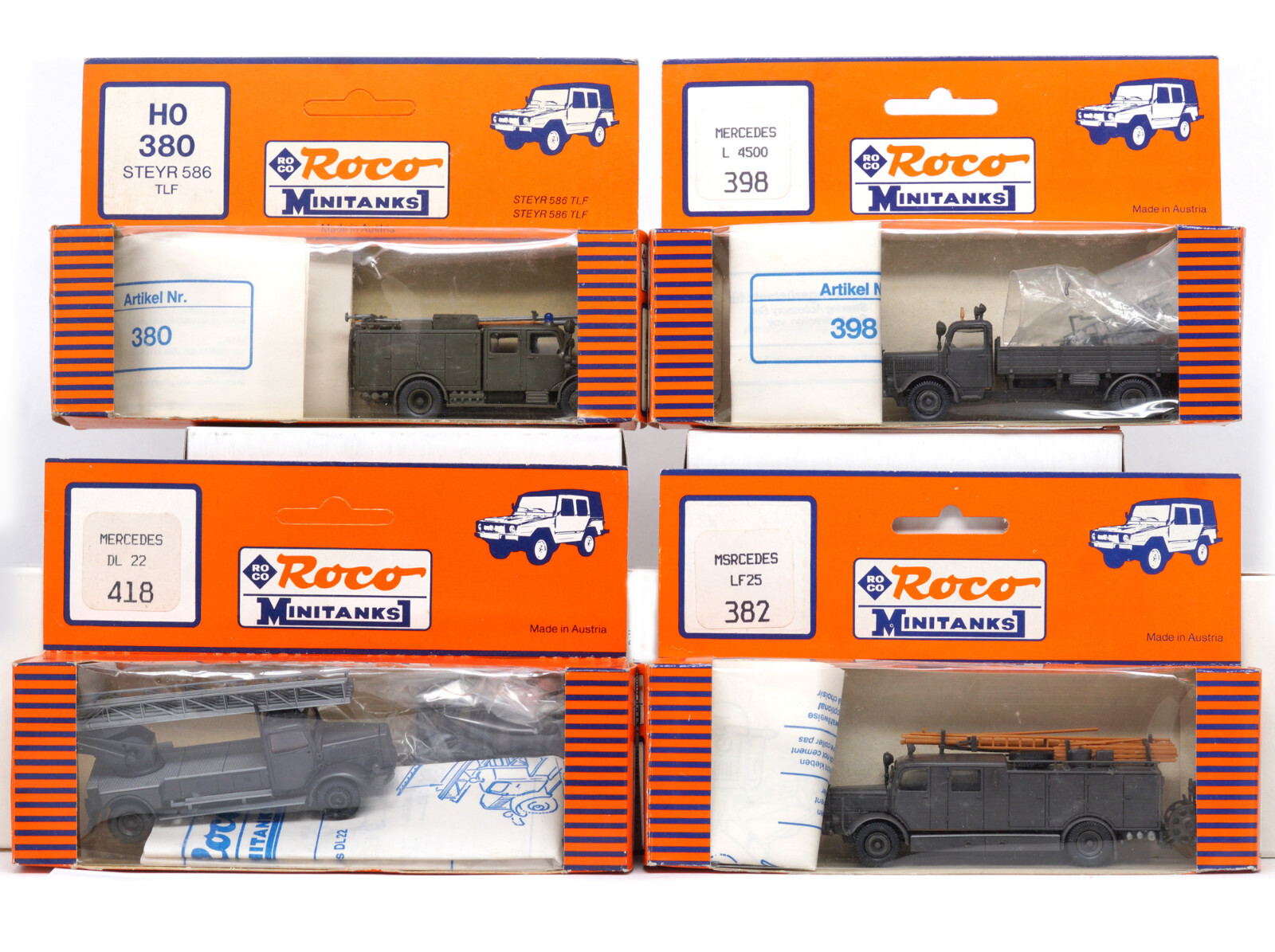 ROCO MINITANKS 380/398/418/382 1:87 1/87 HO H0 STEYR 586 MERCEDES 4500 ...