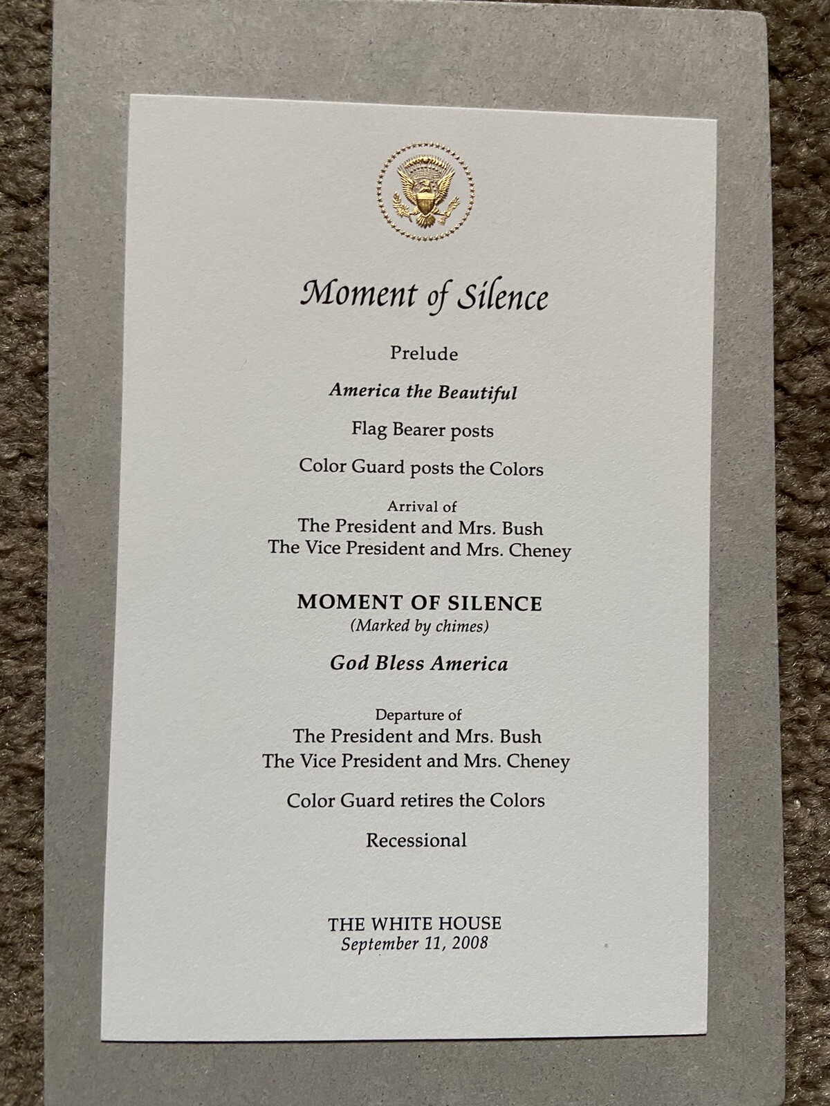 George W Bush White House Program Moment of Silence 9/11/2008 | eBay