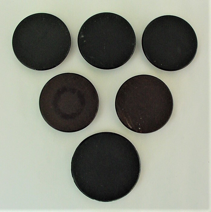 LOT OF 6 1930's BAKELITE CASTER CUPS; MADE By REM, 4 ROUND BLACK & 3 ...