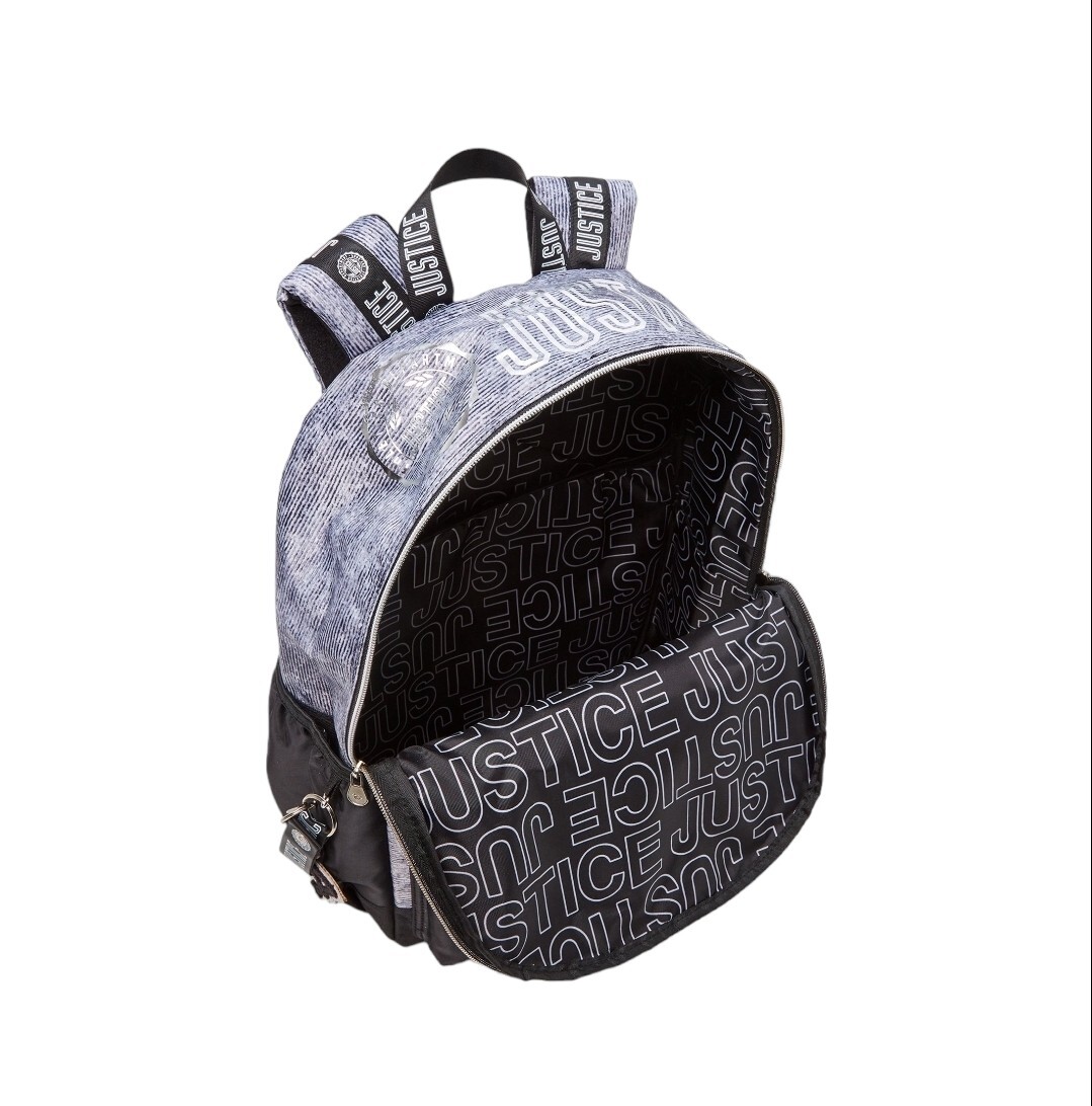 NWT Justice Girls Laptop Backpack With Lanyard Black White Book Bag | eBay