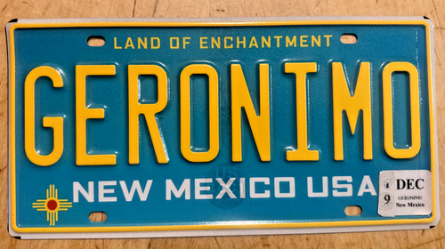 AWARD WINNING TURQUOISE VANITY LICENSE PLATE " GERONIMO " APACHE INDIAN ...