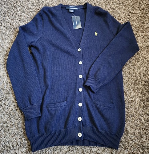 NWT Ralph Lauren Sport Navy Boyfriend Fit Cotton Button Cardigan Women ...