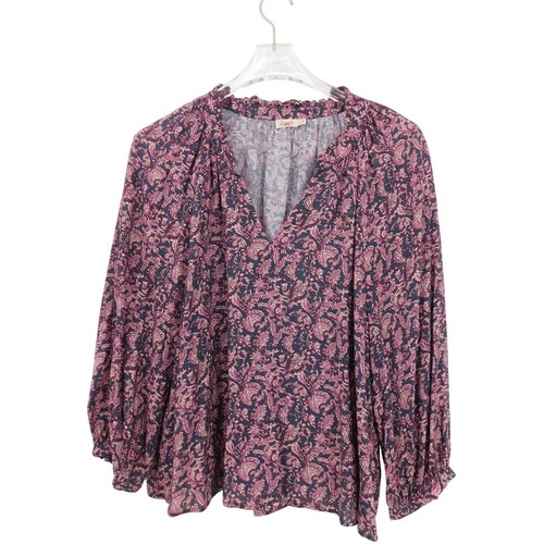 Faherty Women's Portia Top In Fiona Block Print Ruffle Neck Long Sleeve ...