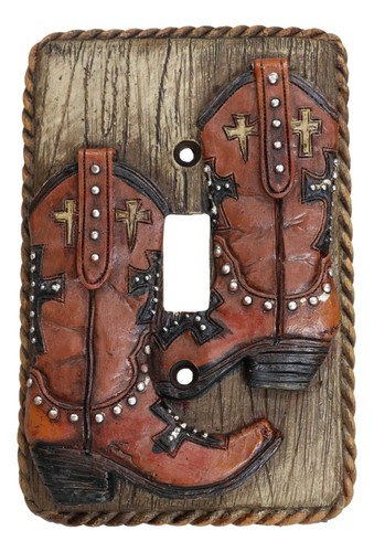 Set of 2 Rustic Western Cowboy Boots Faux Wood Wall Single Toggle ...