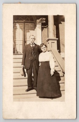 RPPC Dapper Gentleman And Lovely Woman On Large Steps Postcard R27 | eBay