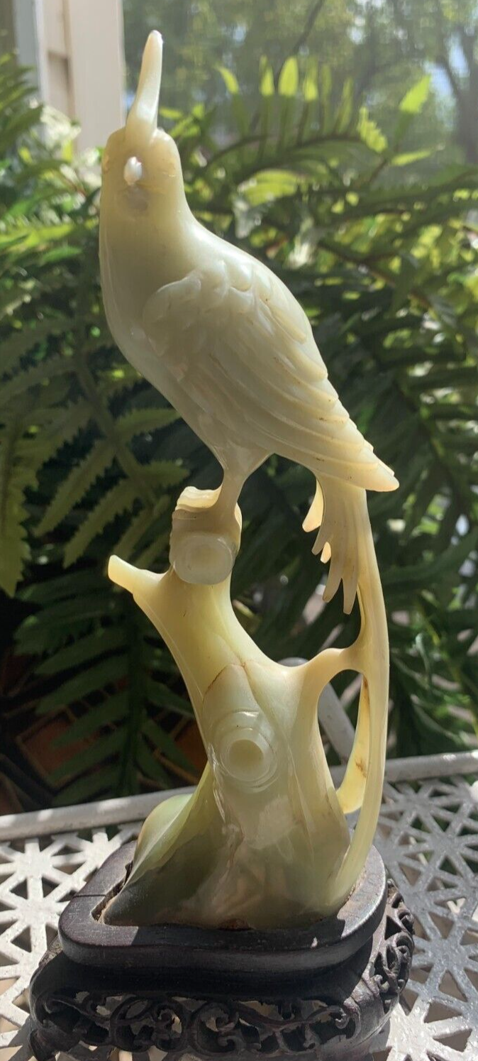 VINTAGE HAND CARVED NEPHRITE JADE BIRD ASIAN FIGURE ON BASE | eBay
