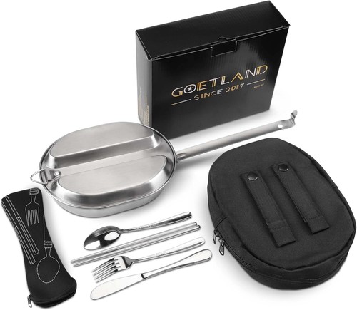 Goetland Stainless Steel Military Mess Kit Plate Set for Camping & BBQ ...