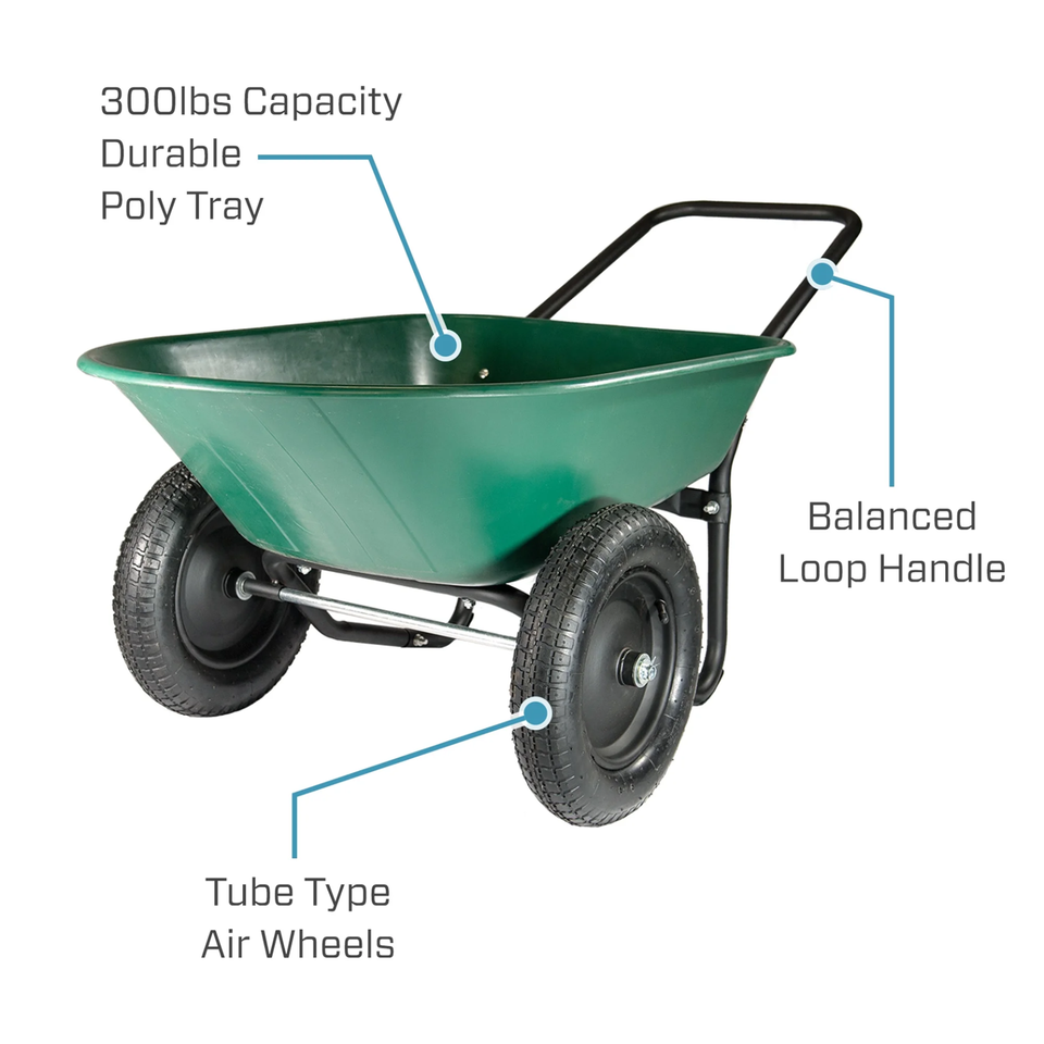 Marathon Yard Rover 2 Tire Wheelbarrow Utility Cart for Garden, Green ...