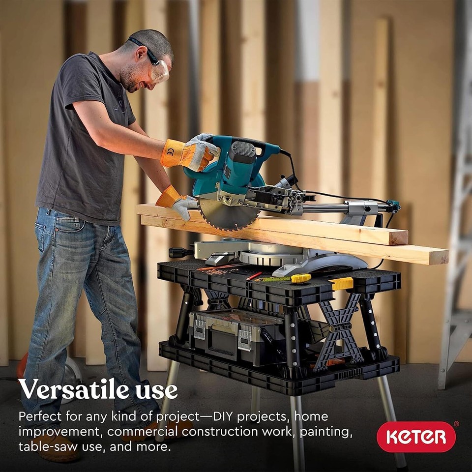 Keter Folding Work Table, Portable Workbench w/ 12" Clamps for Garage ...