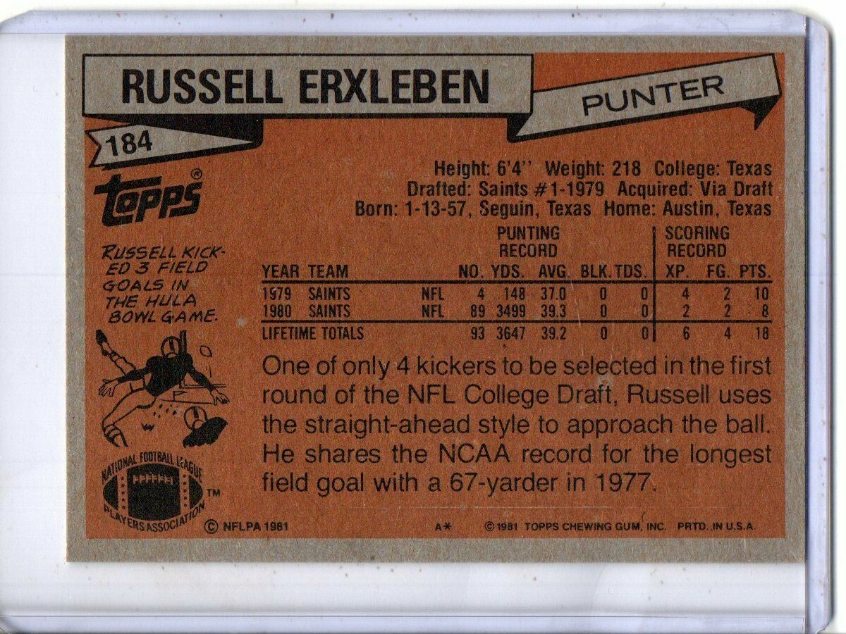 1981 TOPPS #184 RUSSELL ERXLEBEN NEW ORLEANS SAINTS | eBay