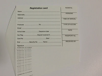 Hotel Guest Registration Cards (Pack of 100 Cards) | eBay UK
