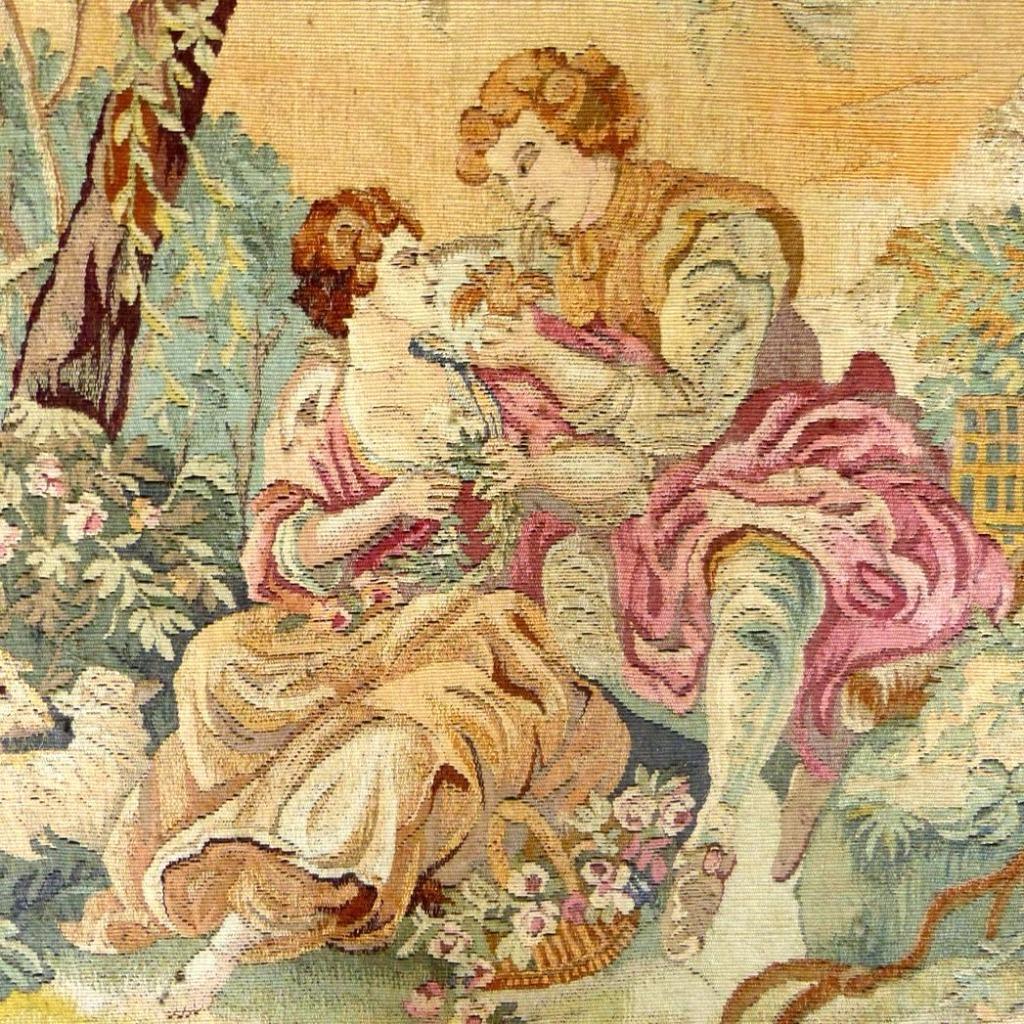 GORGEOUS LARGE HANDMADE AUBUSSON TAPESTRY FRAME SILK&WOOL PASTORALE ...