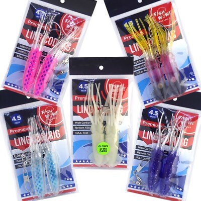 5pcs 4.5" Fishing Ling Cod Rig Twin Bulb Squid rockcod soft Lure ...