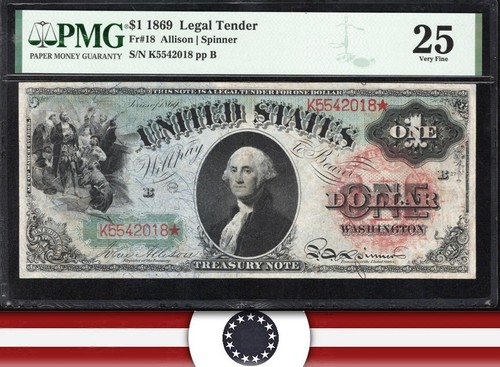 1869 $1 LEGAL TENDER "RAINBOW" NOTE PMG 25 COMMENT Fr 18 42018 | eBay