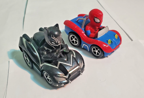 2 Marvel Super Hero Jam'n Pull Back Cars~ Spiderman - Black Panther | eBay