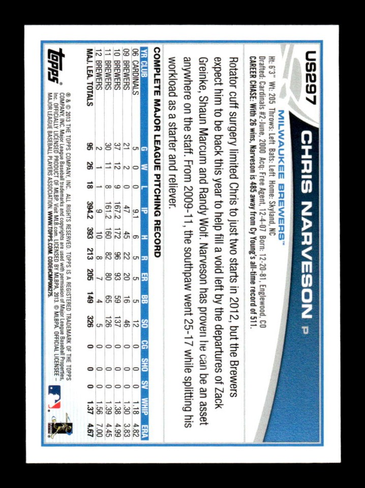 2013 Topps Update Chris Narveson #US297 | eBay