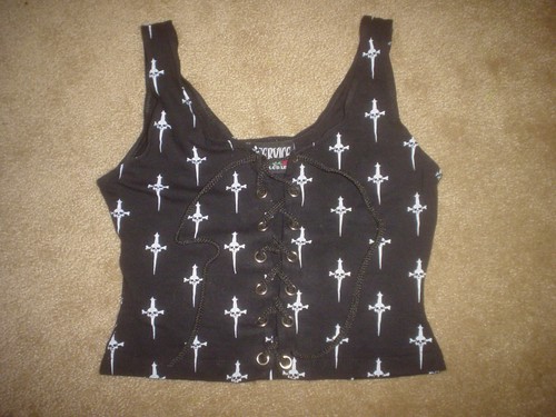 LADIE'S/JUNIOR'S (LIP SERVICE) RARE VTG. SKULLS STRETCH TANK STYLE TOP ...