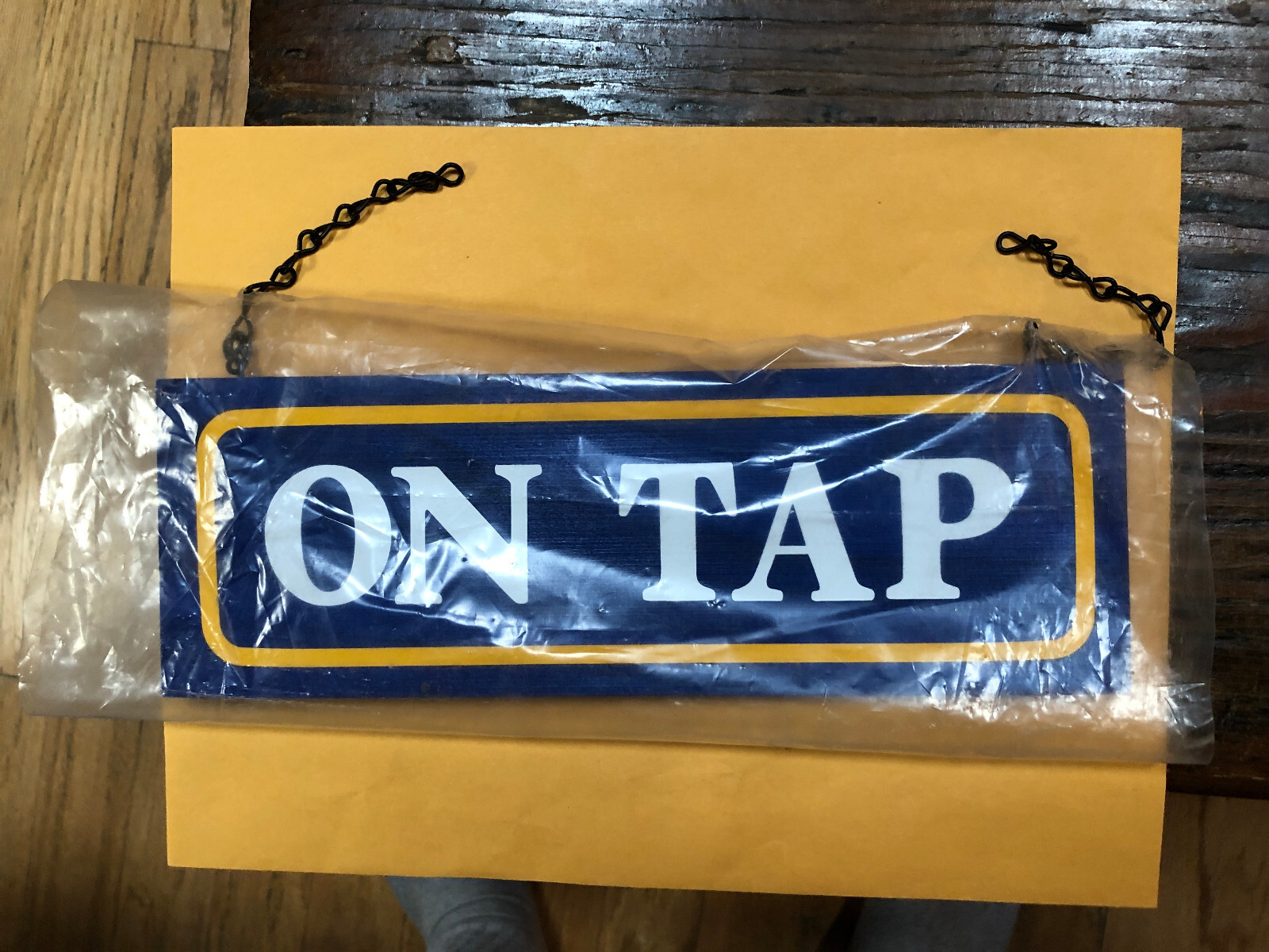 NIP Wood "ON TAP" With Chains ON TAP Wooden Sign Appx 12" x 4" x 3/4 ...