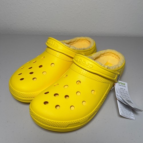 Crocs Men 12/Women 14 Classic Lined Clog Lemon Yellow Fuzzy Slippers ...
