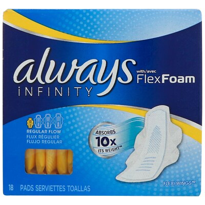 Always Infinity W/ Flex Foam Regular Flow 18 Pads With Wings Feminine ...