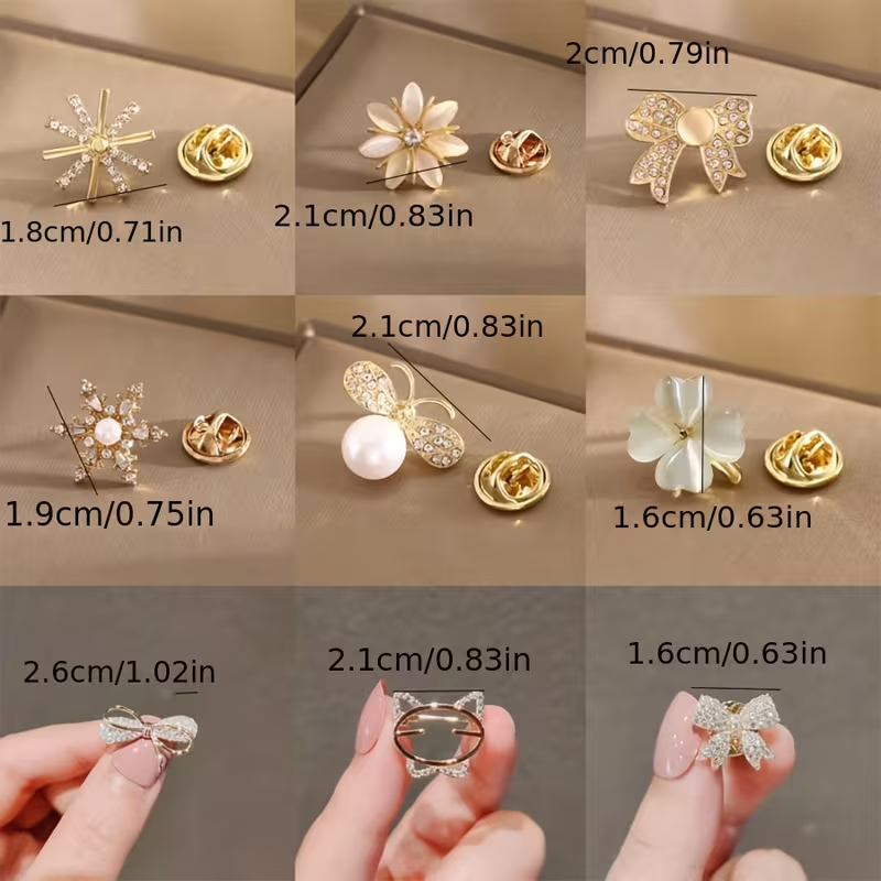 BROOCH Set of 6 Gold Rhinestone Enamel Organza Gift Bag Bride Mum ...