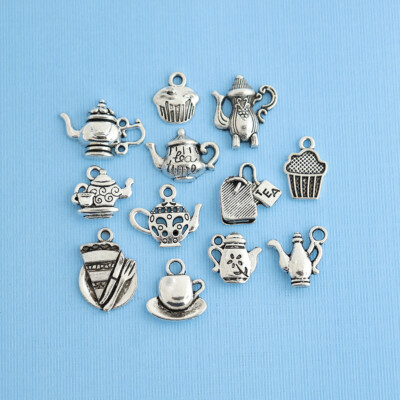 Tea Charm Collection Antique Silver Tone - 12 Different Charms - COL006 ...