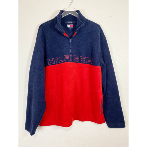 Vintage Tommy Hilfiger Red Blue Colorblock Fleece Pull Over Men's Size ...