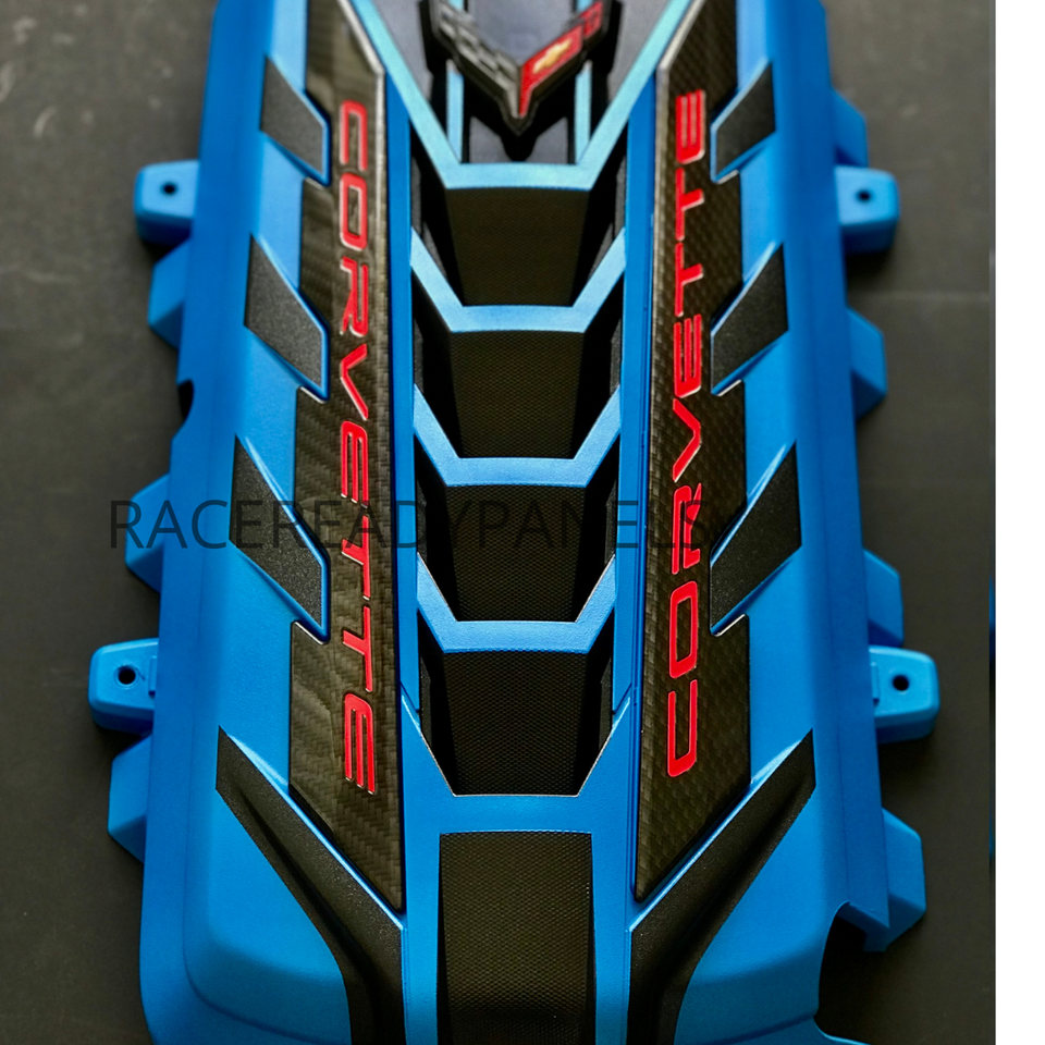 2020/24 CORVETTE C8 ENGINE COVER RAPID BLUE CARBON FIBER RAILS NEW OEM ...