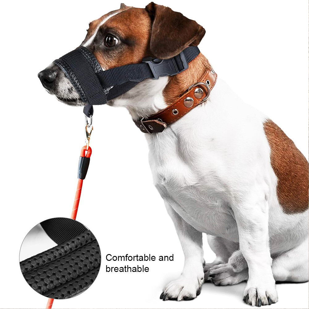 Dog Muzzle Anti Bite Pet Nylon Strap Training Leash Adjustable Mask (L ...
