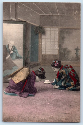 Japan Postcard Two Geisha Woman Bow to Each Other c1910 Unposted ...
