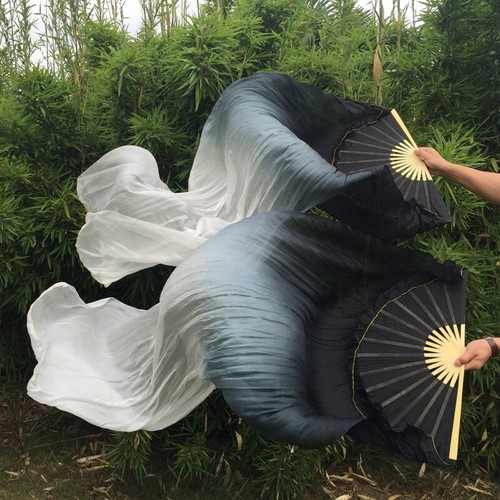 Black/White Mixed Belly Dancing Fan Veils Dyed Color Long Dancing Fans ...