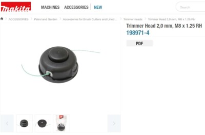 Genuine Makita 198971-4 Trimmer Head 2,0 mm, M8 x 1.25 RH For DUR189 ...