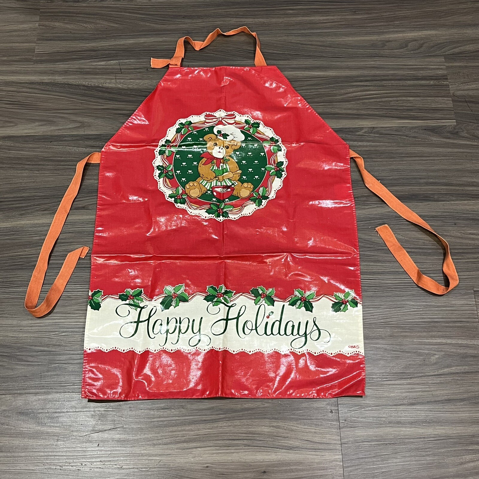 Vintage Kitchen Slickers PVC Cotton Blend Christmas Bear Apron Happy ...