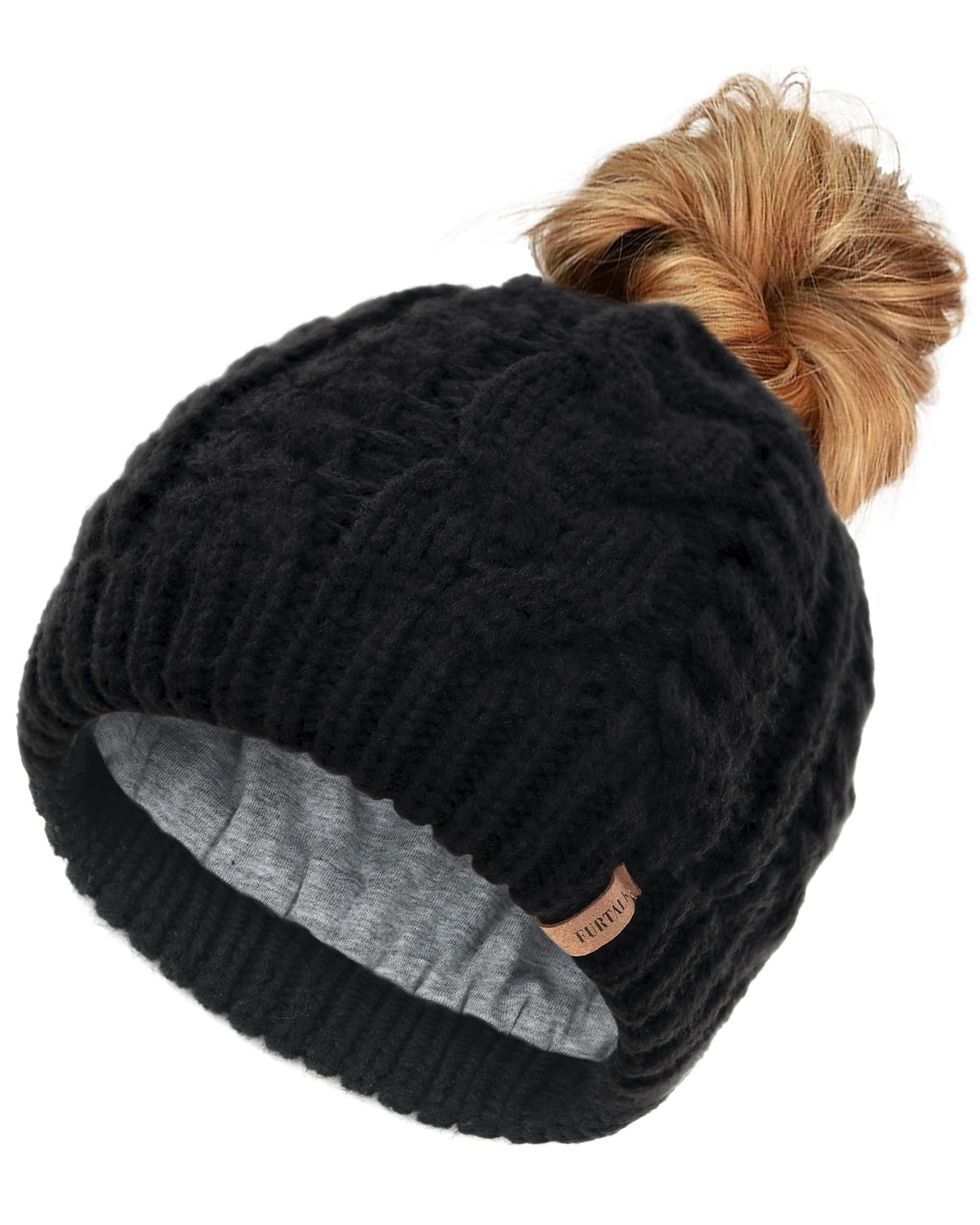 Ponytail Beanies for Women Messy Bun Winter Hat with Tail Hole Warm ...