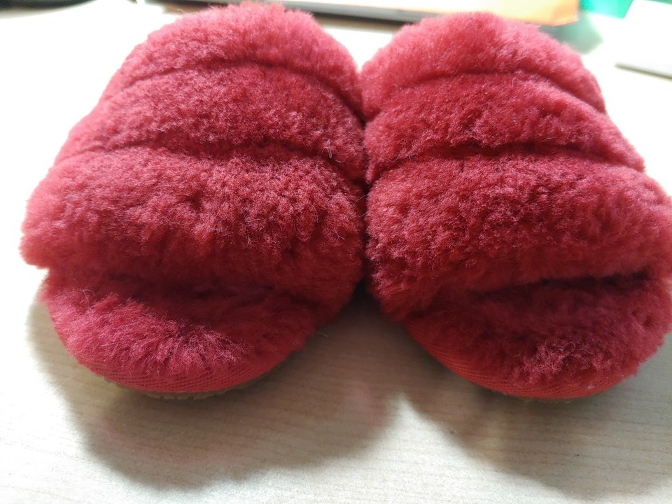 Children's Size 10 UGG Slippers Red Fluffy | eBay UK