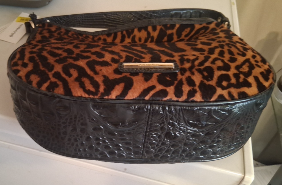 Brahmin BLACK DAMSON Collection Kathleen Leopard Hobo Handbag NWQT 355 ...