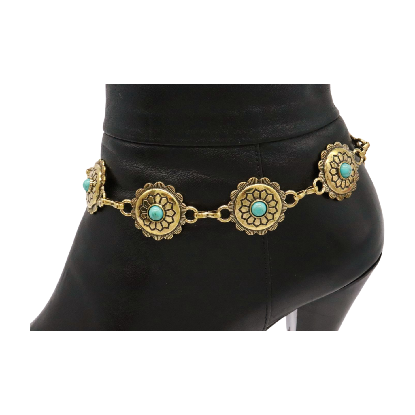 Women Gold Metal Boot Chain Bracelet Shoe Charm Turquoise Bling Flower ...