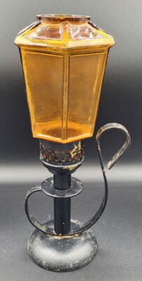 Vintage 50s Hexagon Amber Glass Light Shade w/Wrought Iron Handle | eBay