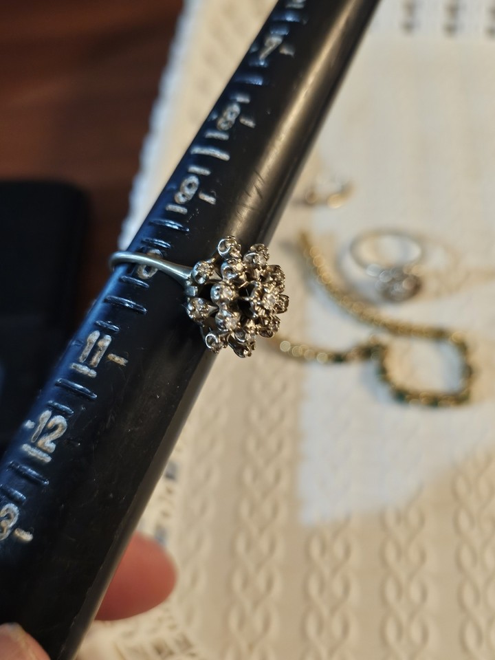 Vintage 14k White Gold And Diamond Cluster Cocktail Stamp Great ...