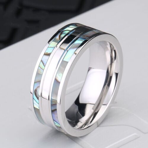 Unisex Stainless Steel Inlay Shell Ring Titanium Steel Ring Men Quality ...