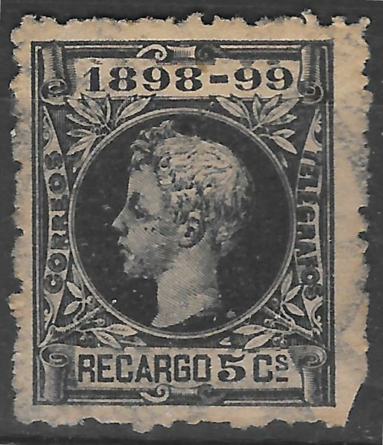 Spain War stamp - King Alfonso 1898-99 recargo black 1898 5c stamps | eBay