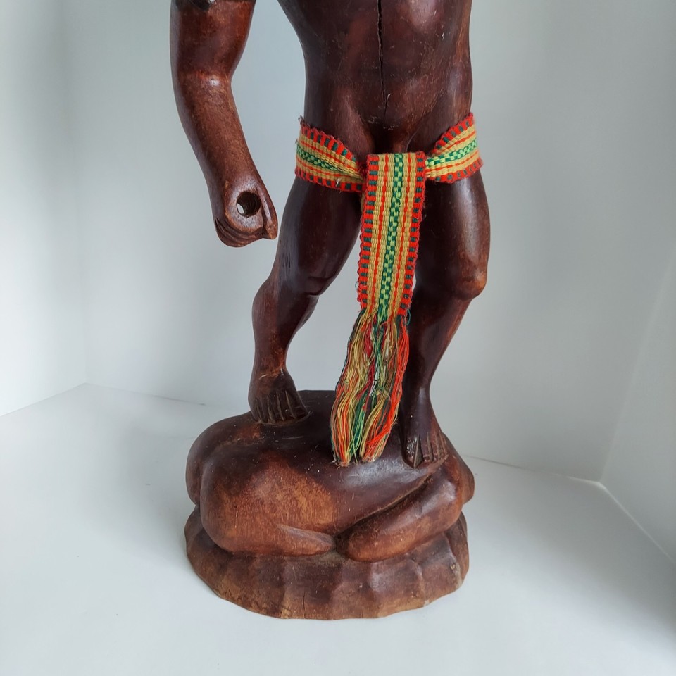 Lrg Carved Headhunter Sculpture Wood Tribal Warrior Statue 26" Tall ...
