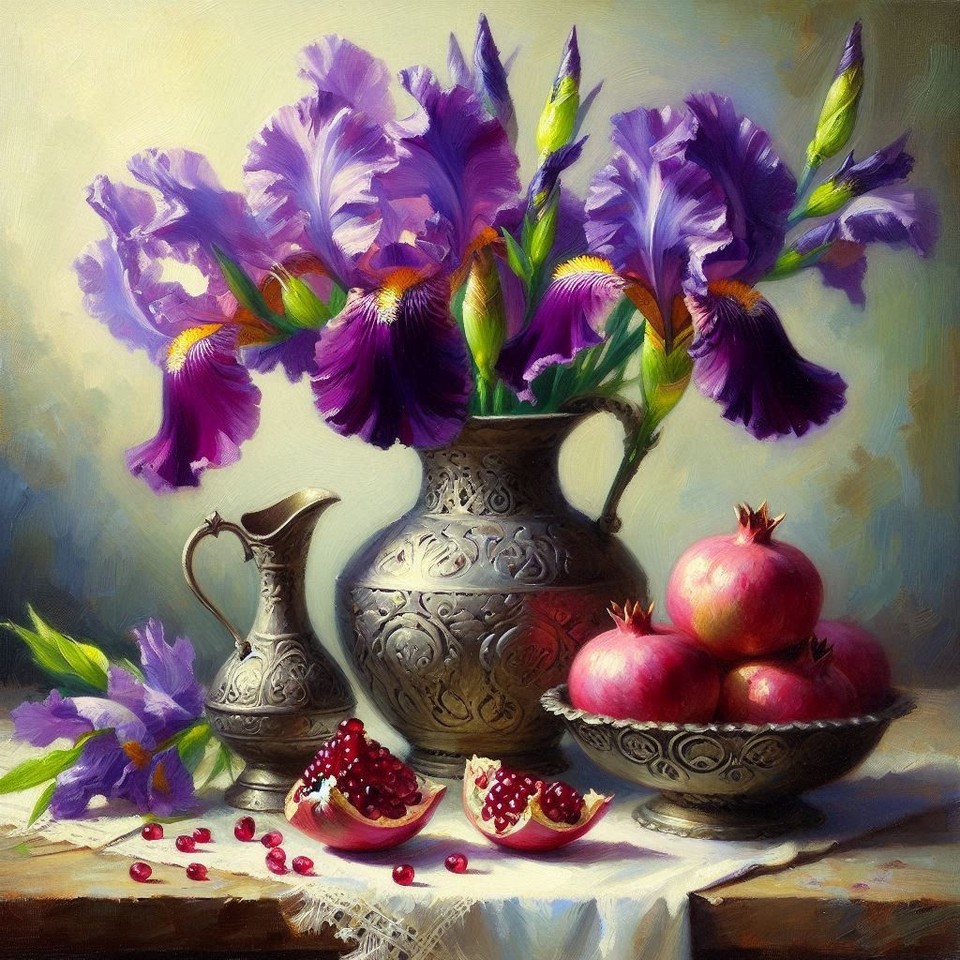 NEW ART "Iris Port" Still Life Oil Painting 12"×12" Canvas Home Decor ...