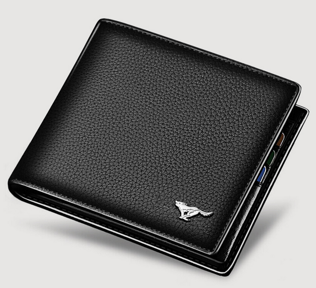 Septwolves men women cow leather wallet purse card bag bifold black ...