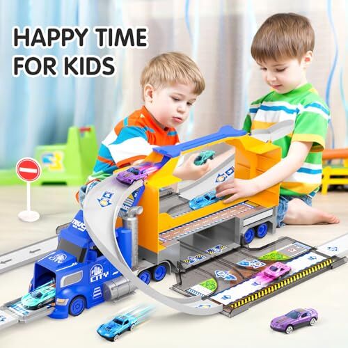 Truck Race Track and Die-Cast Metal Toy Cars, Truck Toys for 3 4 5 6 7 ...