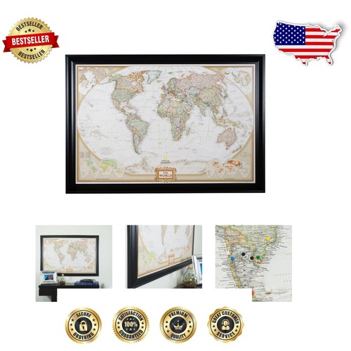 Stylish Black Framed Push Pin World Map - Perfect for Travel Lovers ...